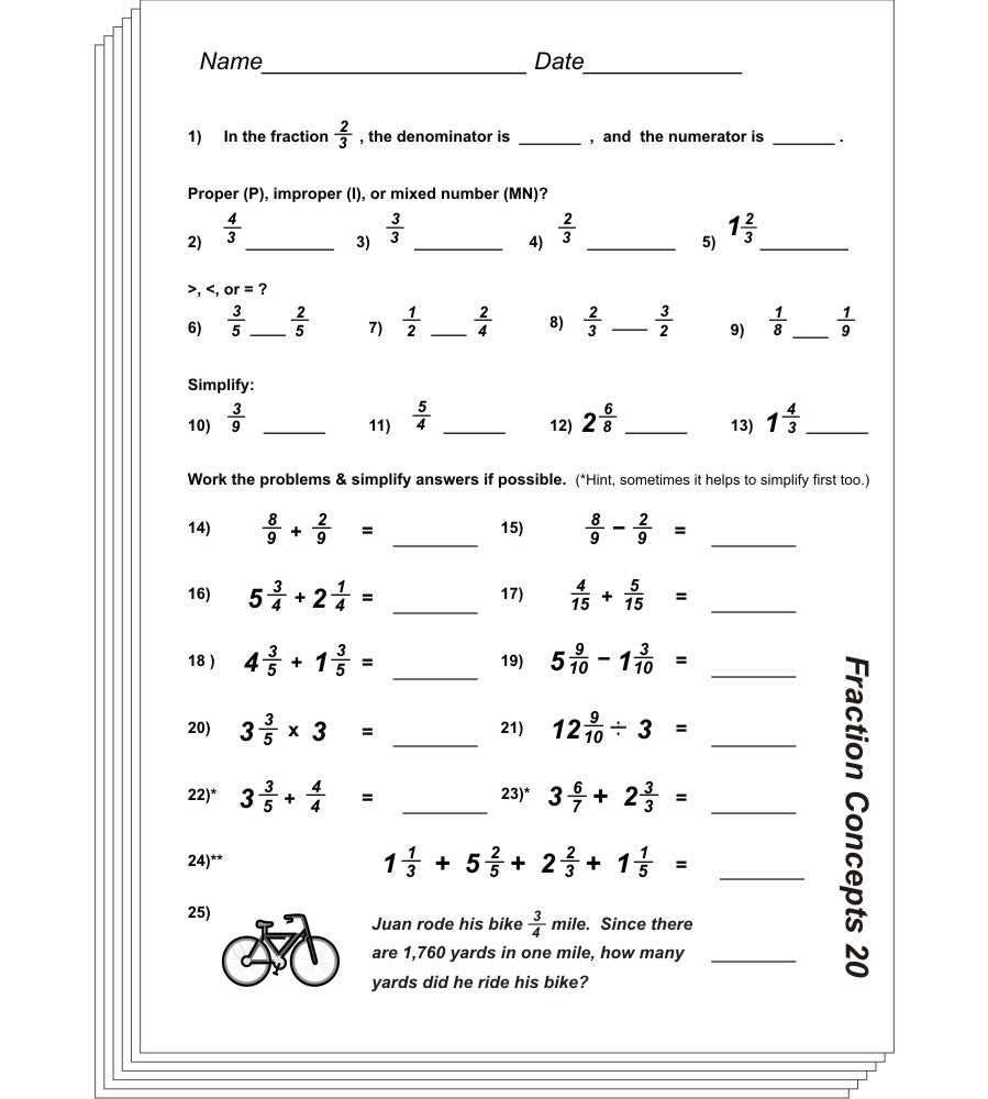 Fraction Concepts PDF or Blackline – Conceptual Learning Materials