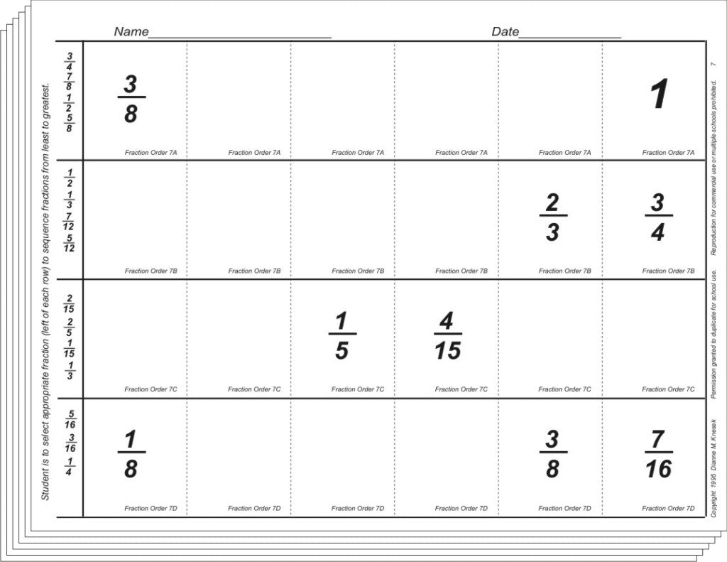 Order Fractions Worksheets – Conceptual Learning Materials