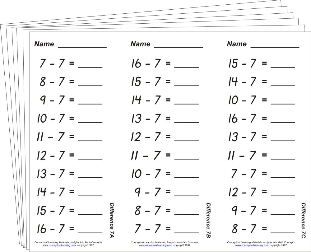 Subtraction Fact Problems – Conceptual Learning Materials